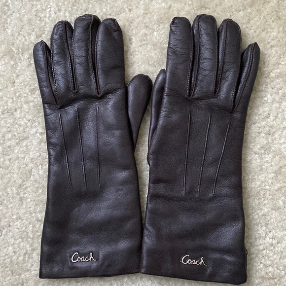 Coach | Accessories | Coach Cashmere Lined Dark Brown Leather Gloves ...